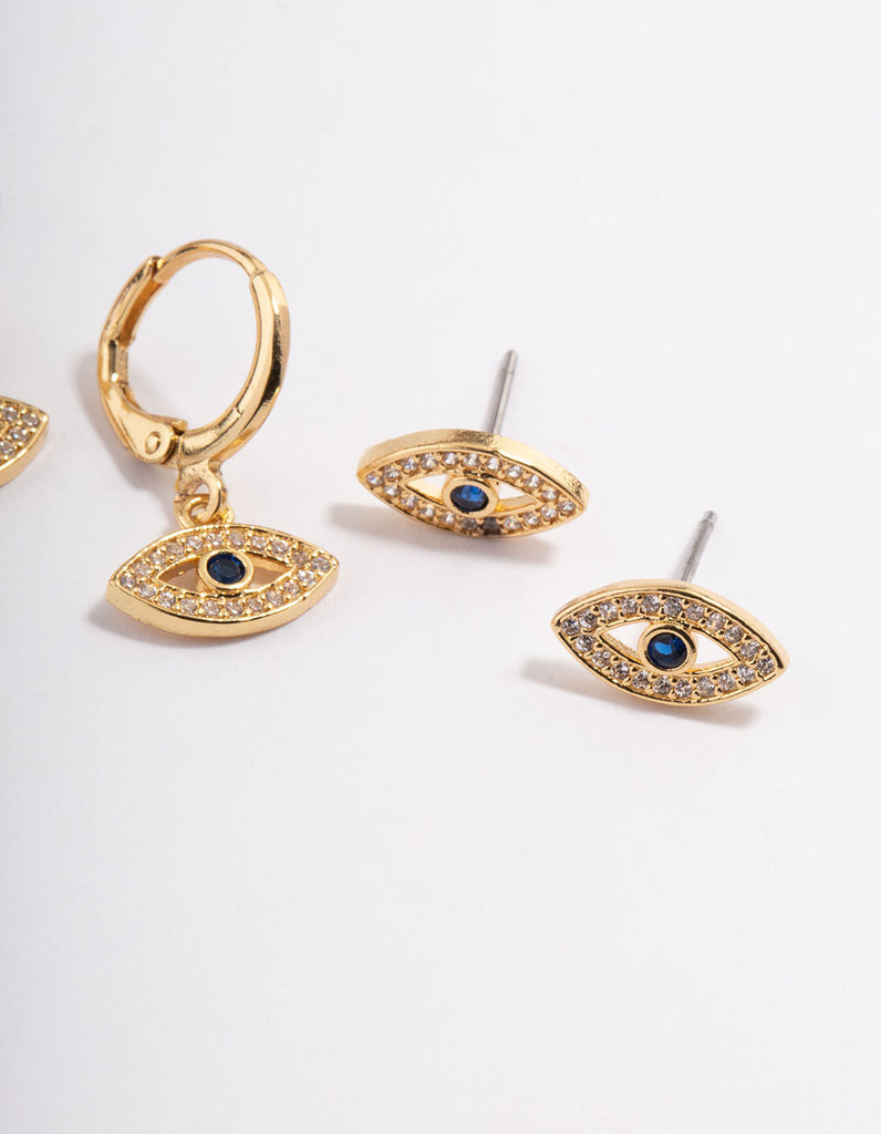 Gold Plated Brass Double Evil Eye Earrings Pack - Lovisa