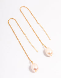 Gold Plated Thread Through Pearl Earrings - Lovisa