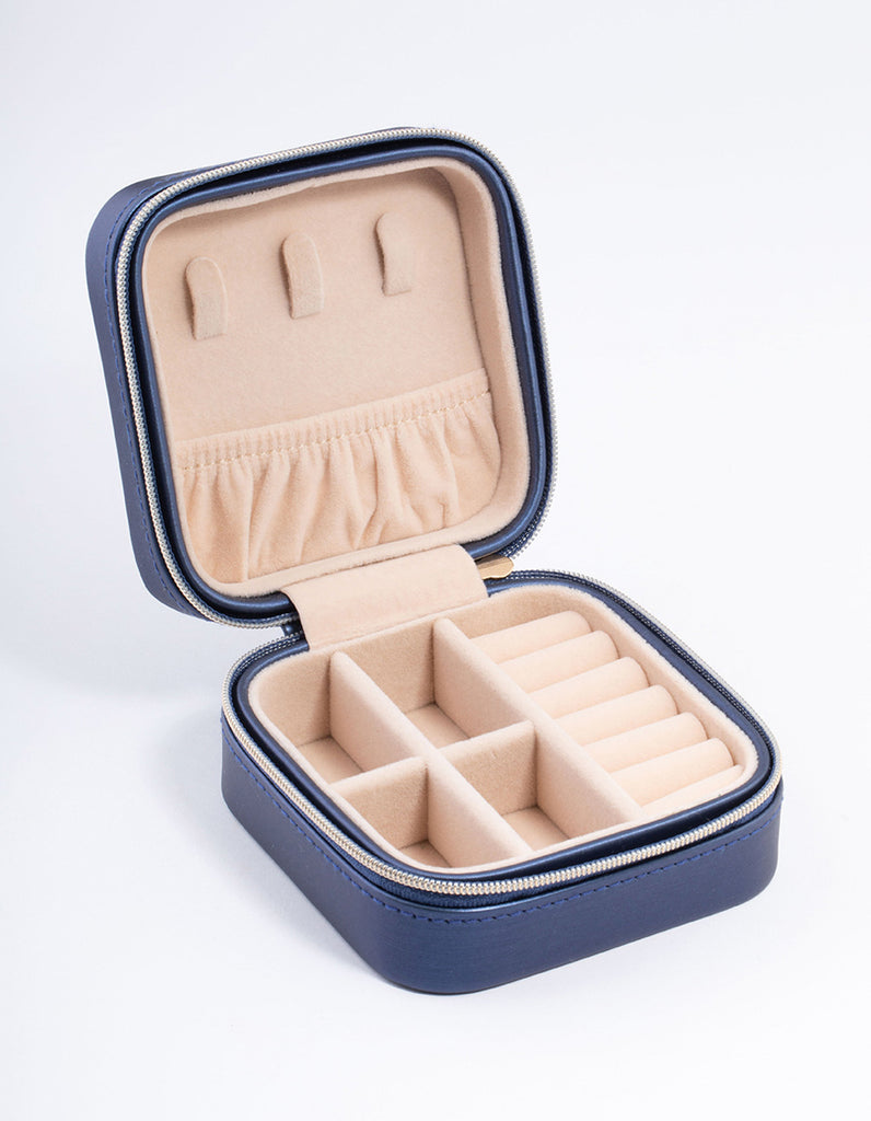 Navy Faux Leather Compact Jewellery Box - Lovisa