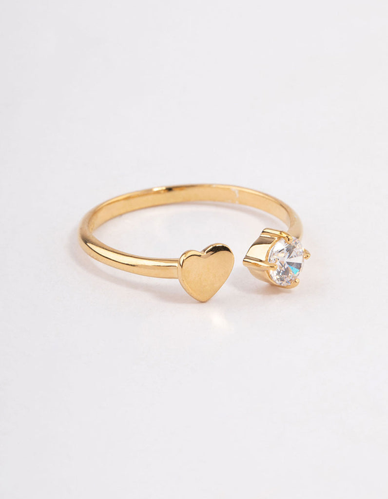 Gold Plated Sterling Silver Open Heart & Cubic Zirconia Ring - Lovisa