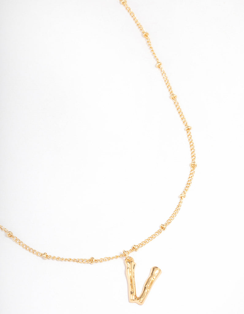 Letter 'V' Gold Plated Bamboo Initial Necklace - Lovisa