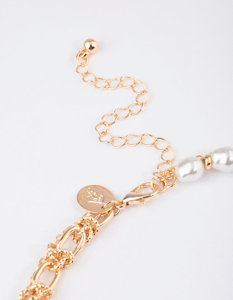 Gold Pearl Chain Shell Necklace - Lovisa