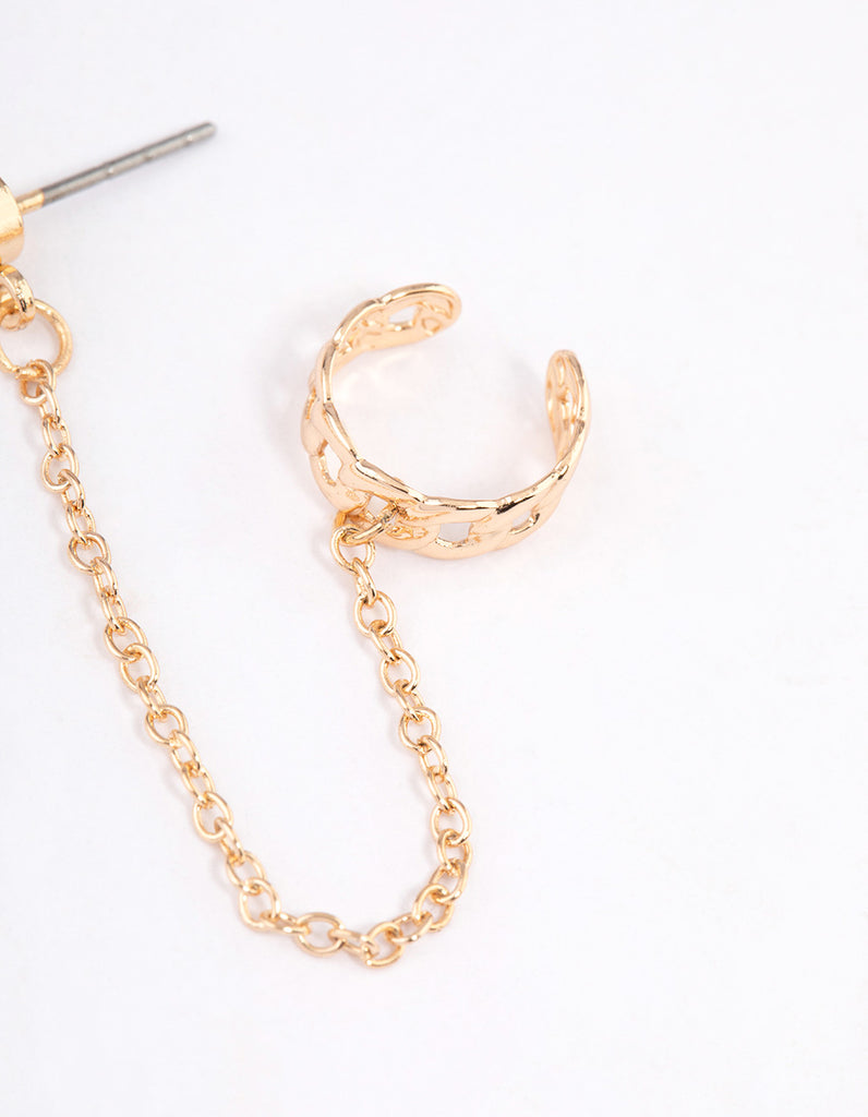 Gold Chainlink Cuff & Diamante Chain Earrings - Lovisa