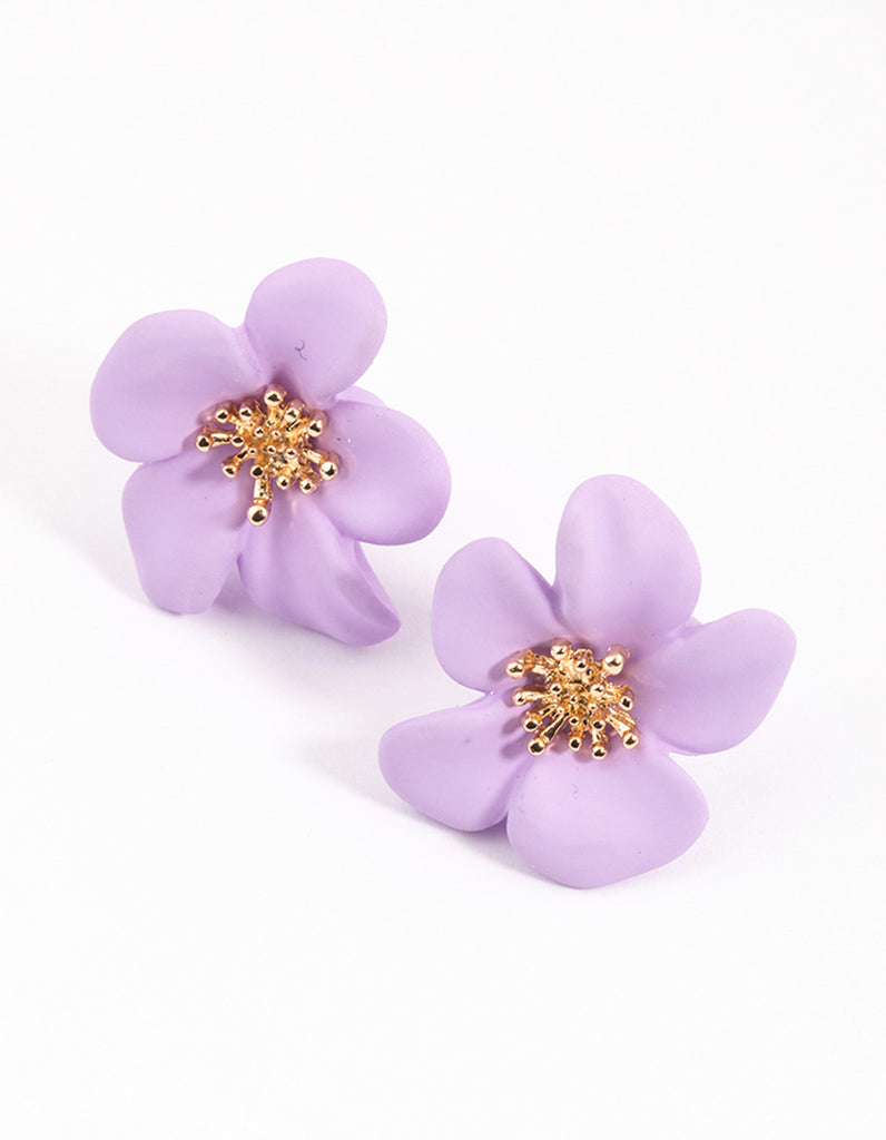Lilac Coated Flower Stud Earrings - Lovisa