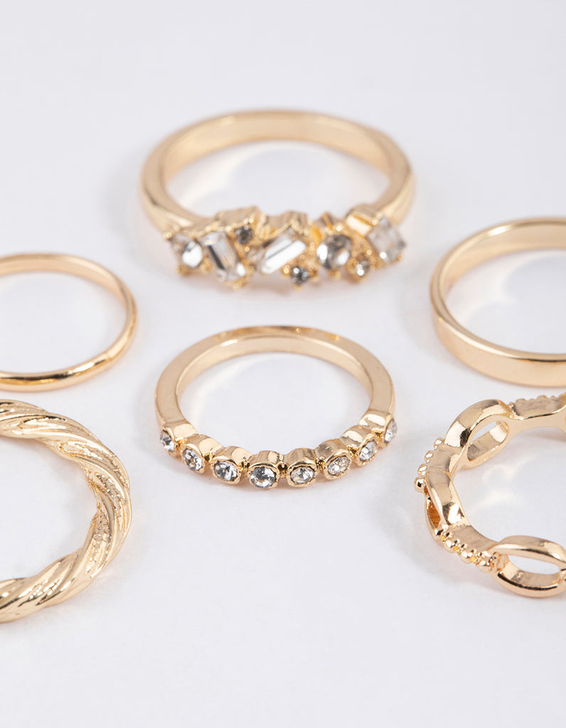 Gold Mixed Stone Cluster Ring 6-Pack - Lovisa