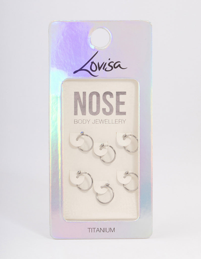 Titanium Icey Hoop Nose Ring 6-Pack - Lovisa