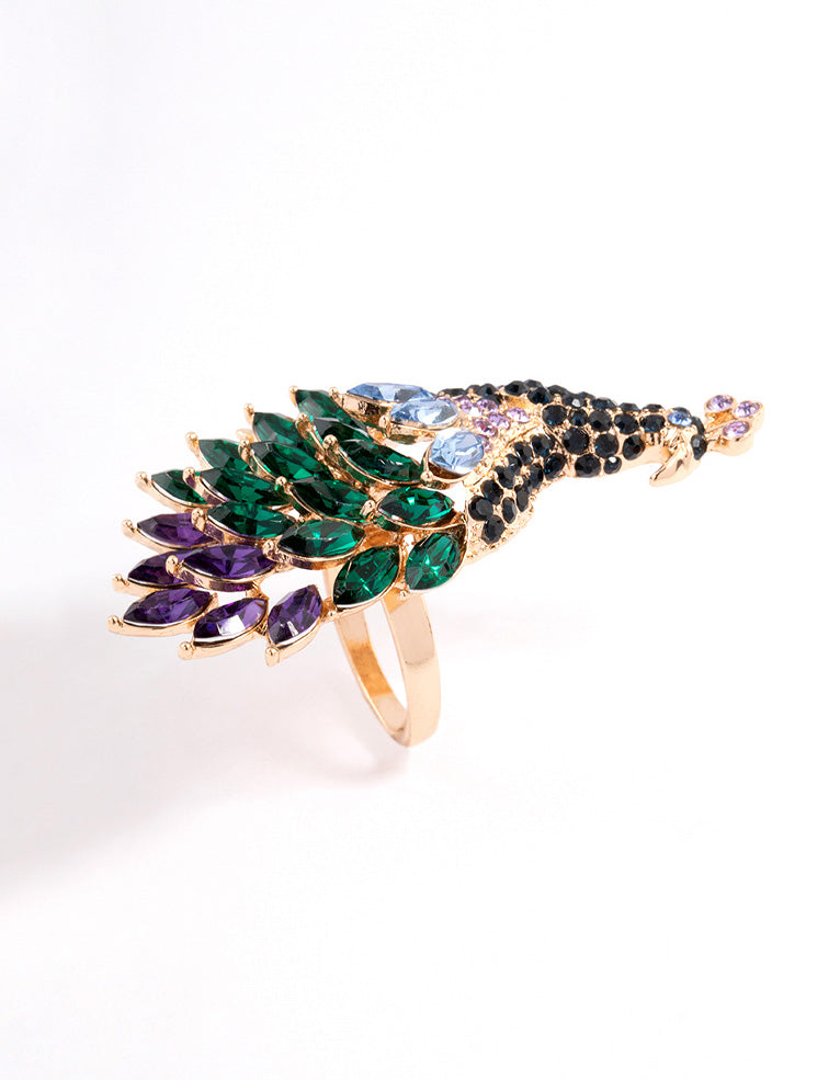 Gold Sparkly Peacock Ring - Lovisa