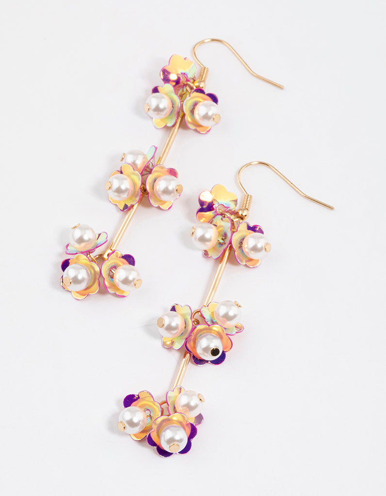 Pink Sequin Stick Flower Drop Earrings - Lovisa