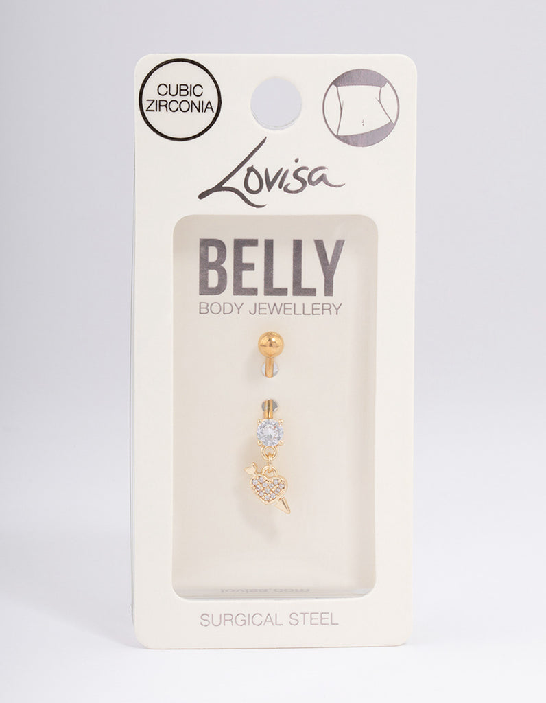 Gold Plated Surgical Steel Cubic Zirconia Cupid Heart Belly Ring - Lovisa