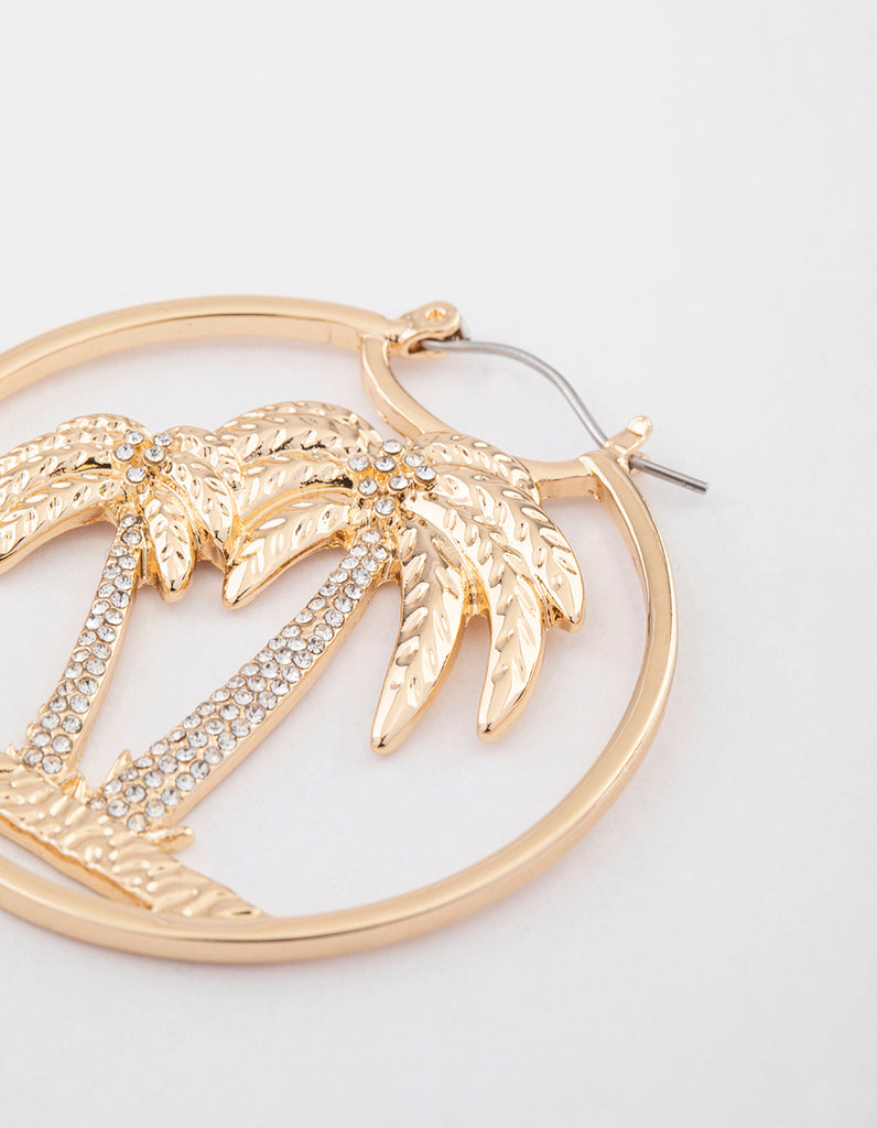 Gold Glamorous Palm Tree Hoop Earrings - Lovisa