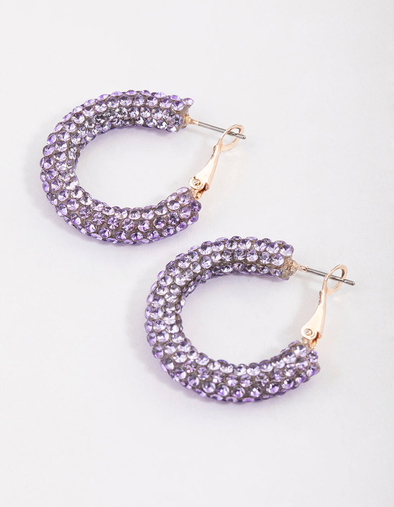 Coated Lilac Jet Crusted Hoop Earrings - Lovisa