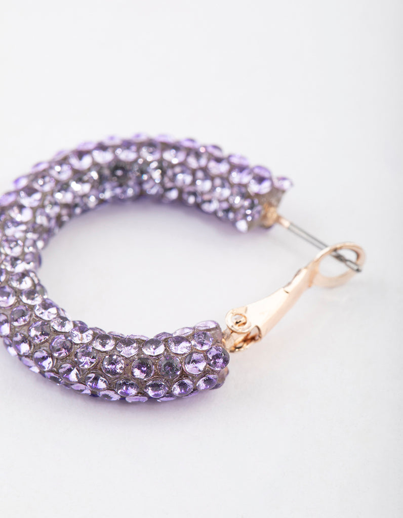 Coated Lilac Jet Crusted Hoop Earrings - Lovisa