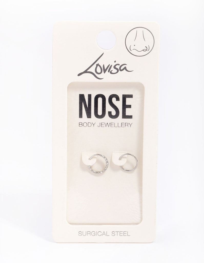 Surgical Steel Cubic Zirconia Textured Nose Ring Pack - Lovisa