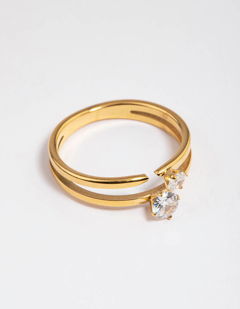 Gold Plated Classic Cubic Zirconia Offset Ring - Lovisa