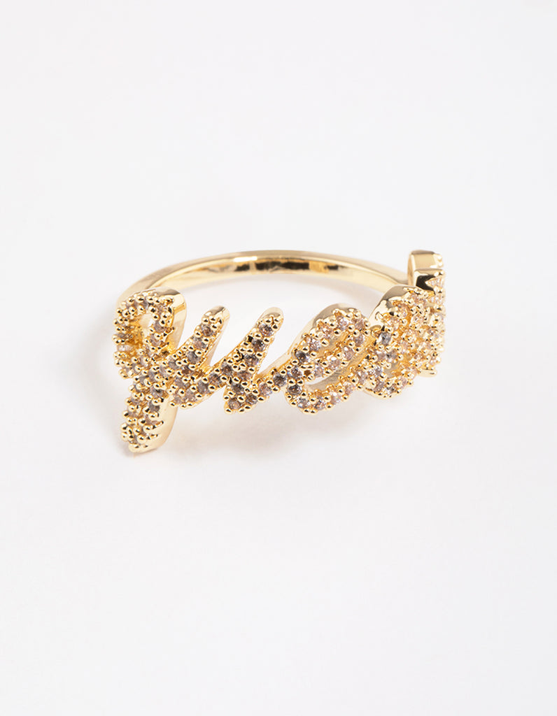 Gold Plated Queen Script Ring - Lovisa