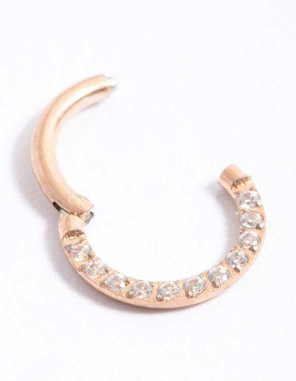 Rose Gold Plated Surgical Steel Cubic Zirconia Clicker Ring 7mm - Lovisa