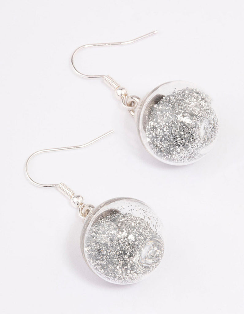 Silver Mini Glitter Bauble Drop Earrings - Lovisa