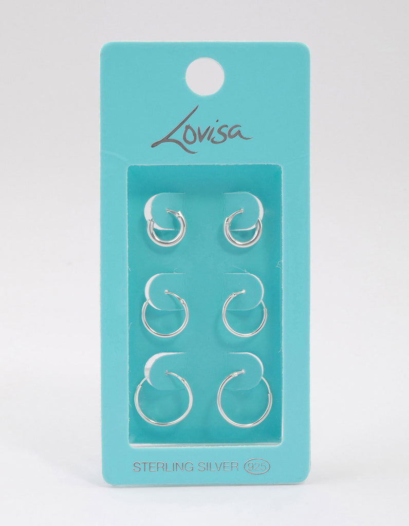 Sterling Silver Mixed Thick Hoop Earrings Pack - Lovisa