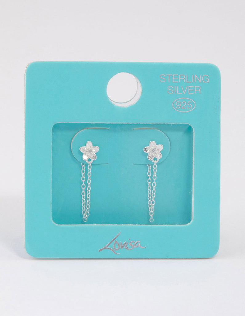 Sterling Silver Flower Stud Chain Earrings - Lovisa