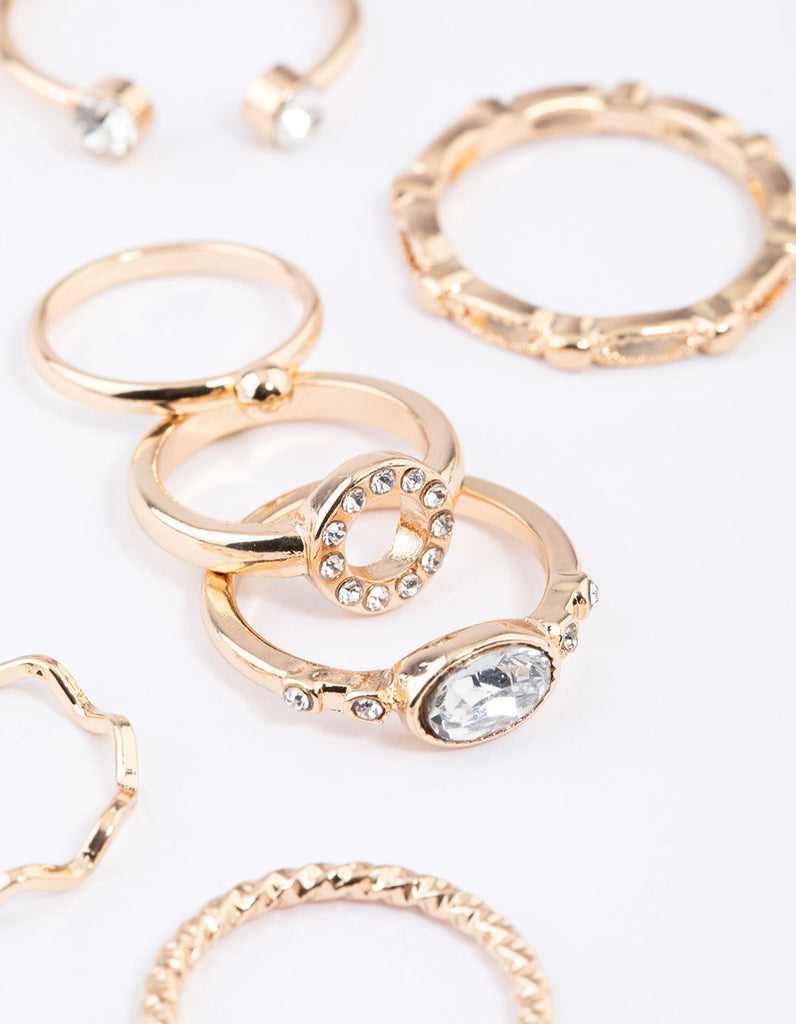 Gold Round Open Diamante Ring 7-Pack - Lovisa