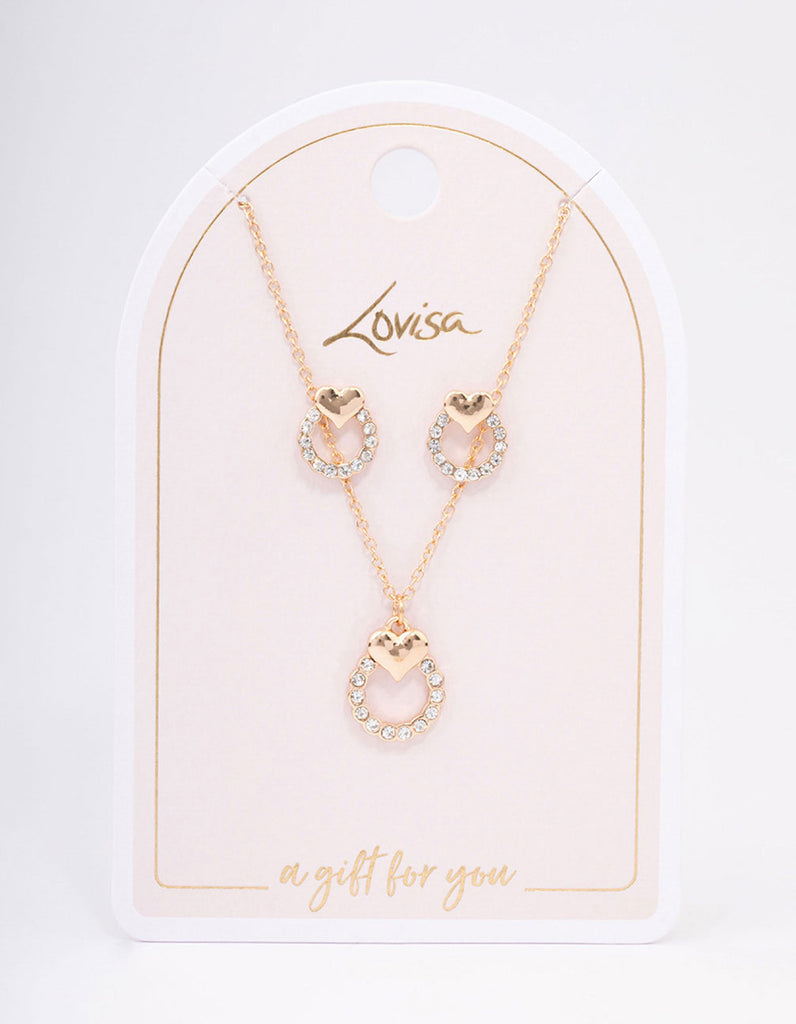 Gold Diamante Circle Heart Jewellery Set - Lovisa