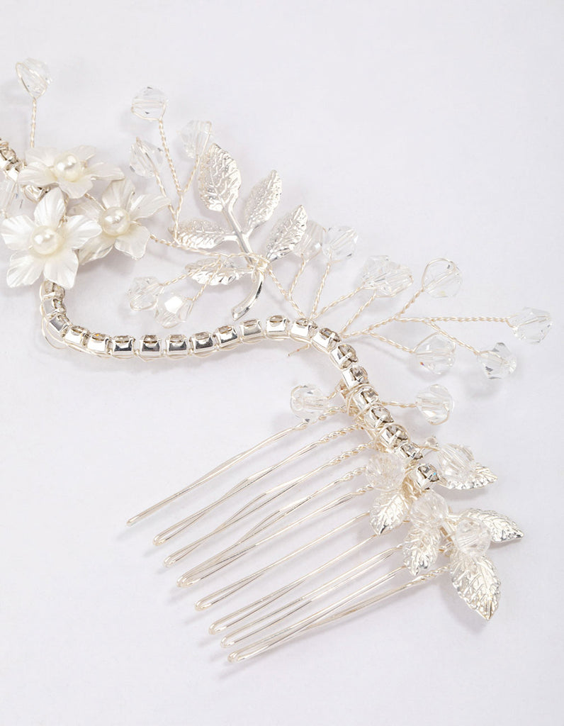 Silver Diamante & Pearl Flower Hair Drape - Lovisa