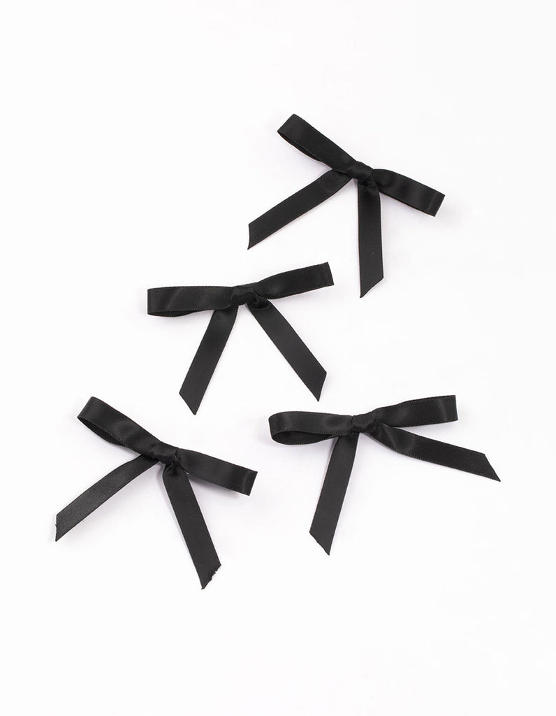 Black Fabric Satin Hair Bows 4-Pack - Lovisa