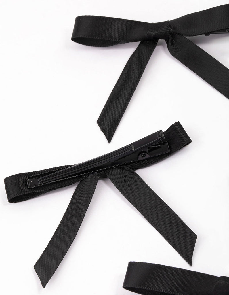 Black Fabric Satin Hair Bows 4-Pack - Lovisa
