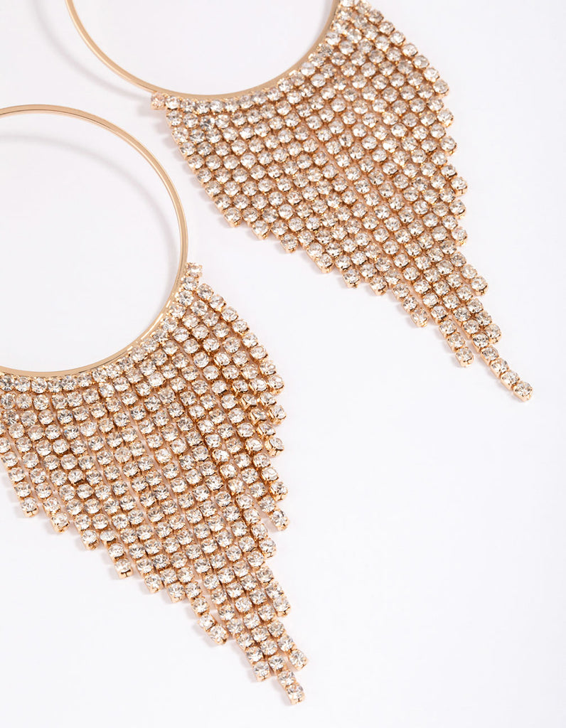 Gold Diamante Drop Cup Chain Earrings - Lovisa