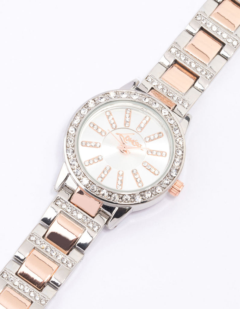 Mixed Metal Crystal Marker Bezel Watch - Lovisa