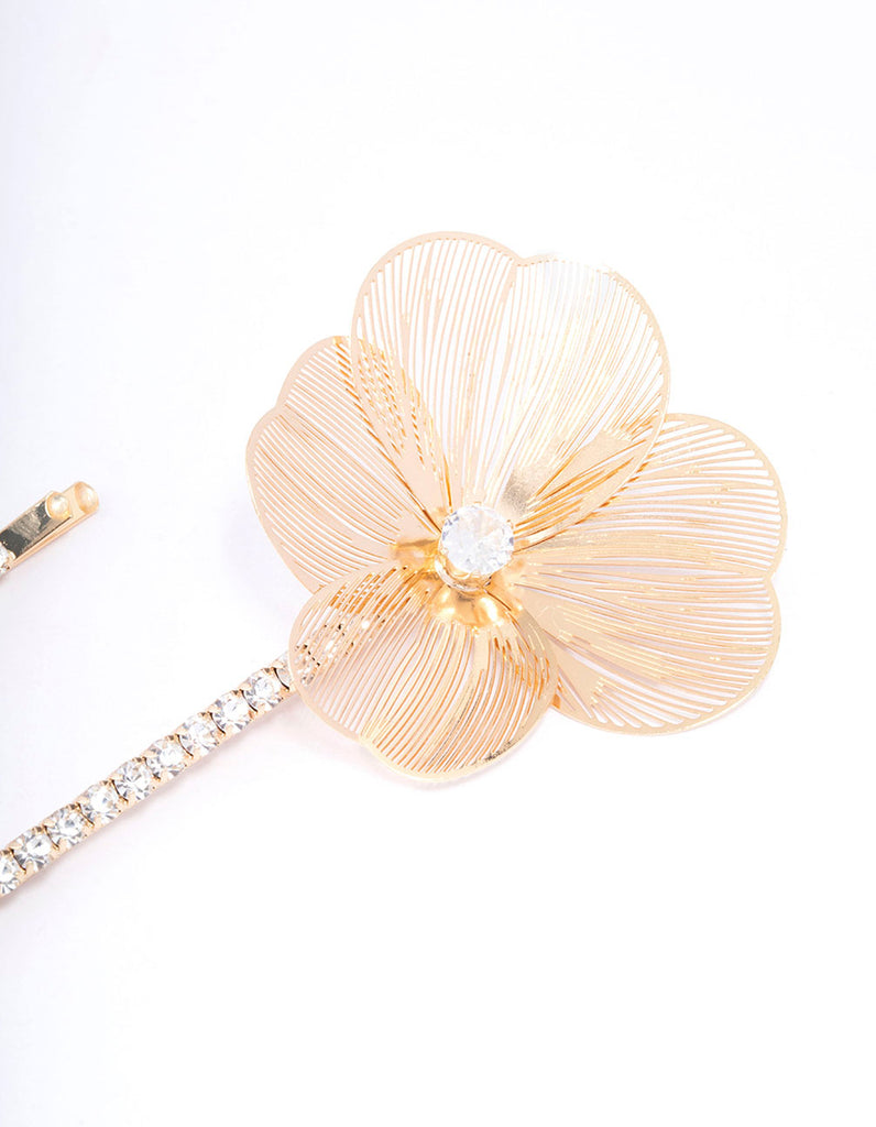 Gold Flower & Diamante Hair Clips 2-Pack - Lovisa