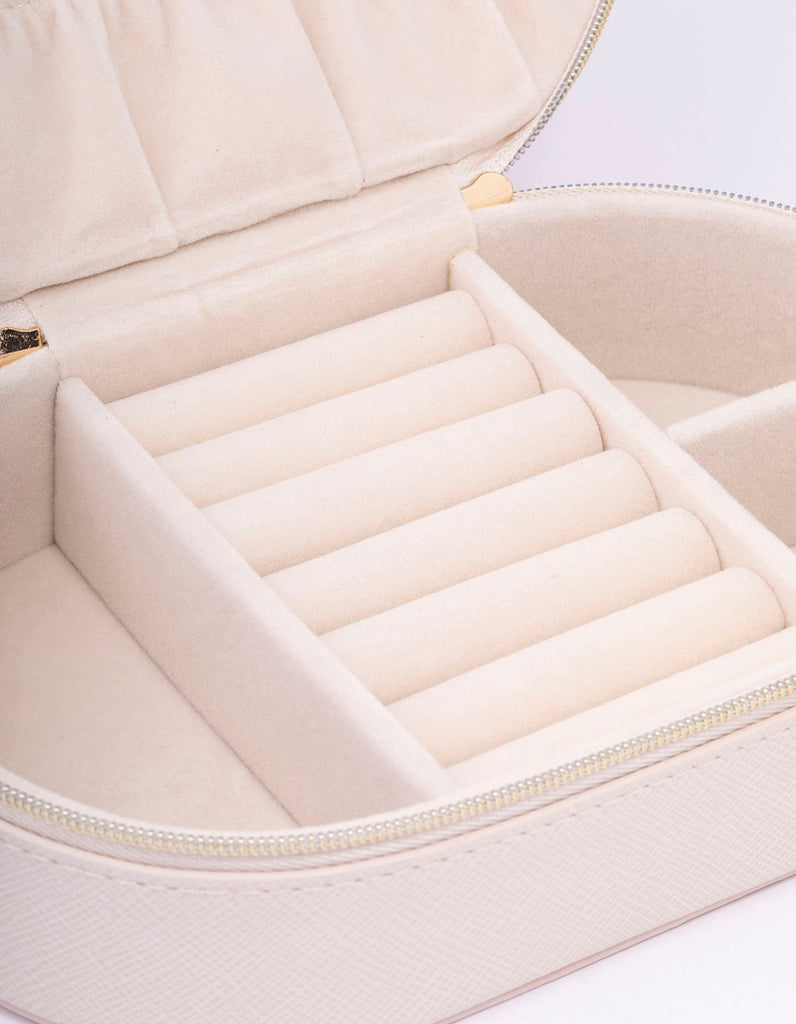 Cream Faux Leather Oval Compact Jewellery Box - Lovisa