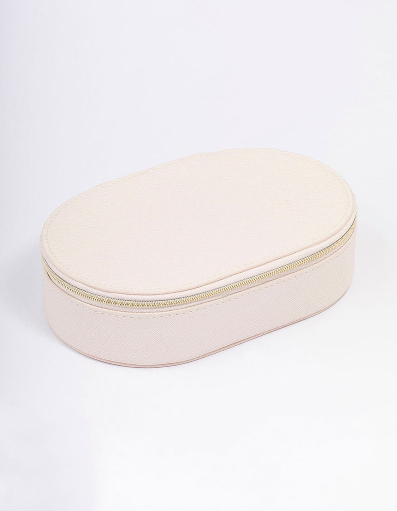 Cream Faux Leather Oval Compact Jewellery Box - Lovisa