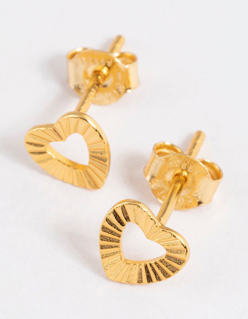 Gold Plated Sterling Silver Sunray Heart Stud Earrings - Lovisa