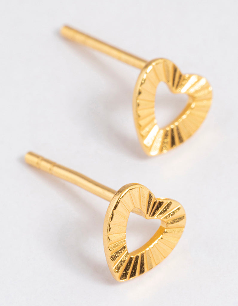 Gold Plated Sterling Silver Sunray Heart Stud Earrings - Lovisa