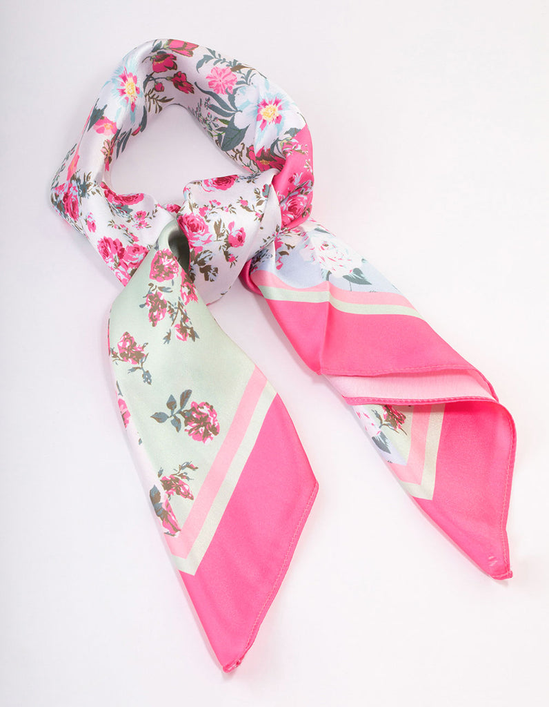 Pink Fabric Flower Rose Printed Scarf - Lovisa