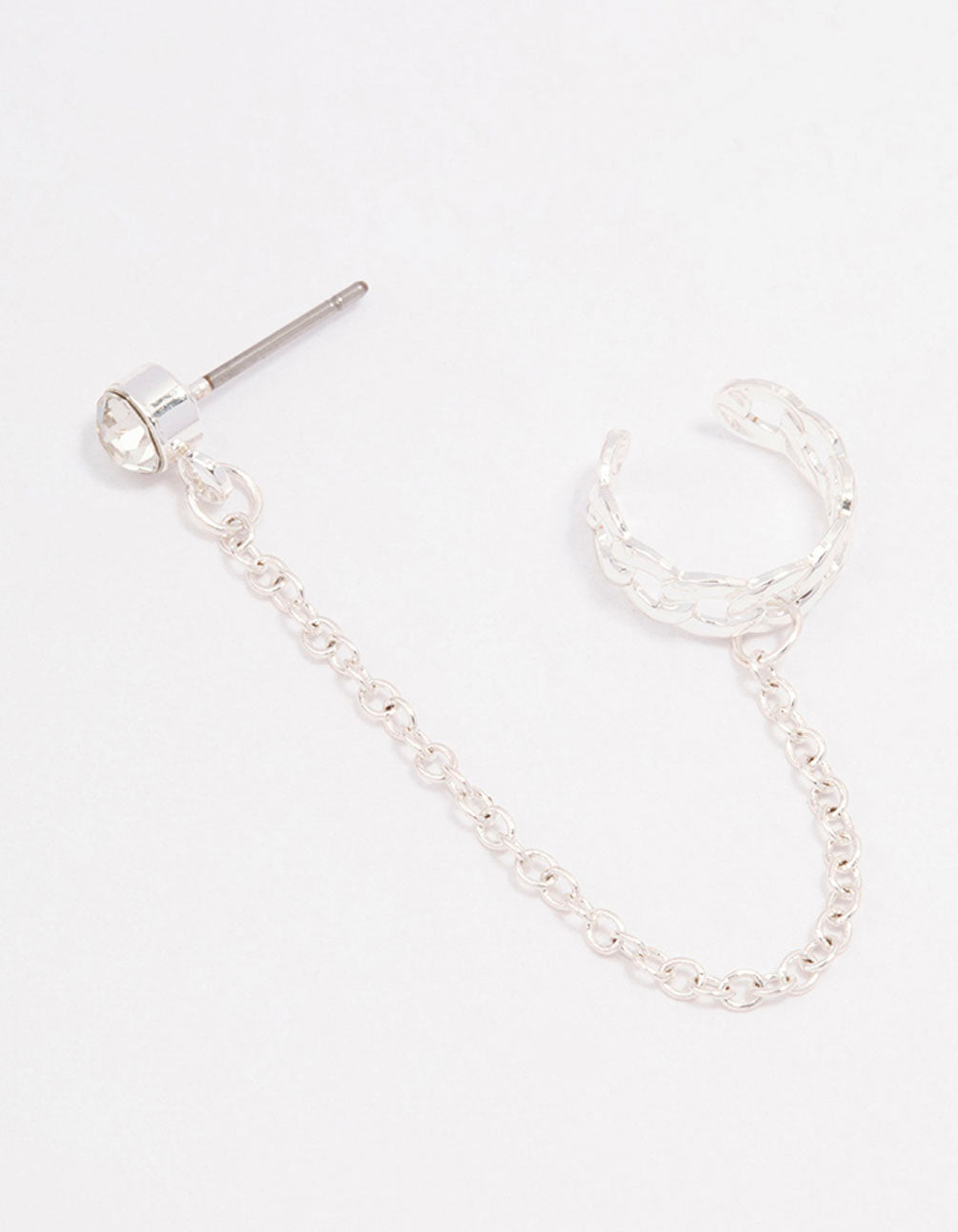 Silver Chain Link Cuff & Diamante Chain Drop Earrings - Lovisa