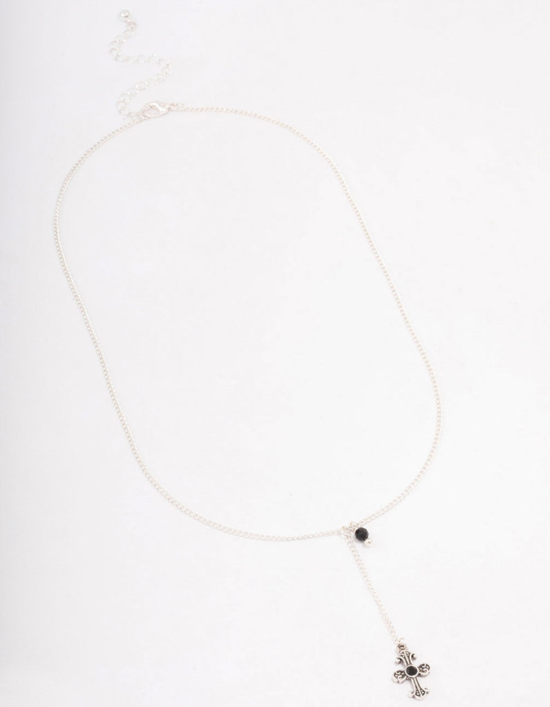 Antique Silver Drop Chain Cross Necklace - Lovisa