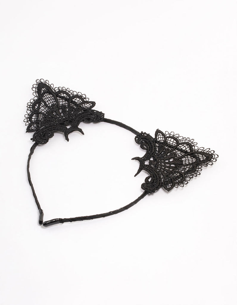 Black Fabric Lace Cat Ears Headband - Lovisa