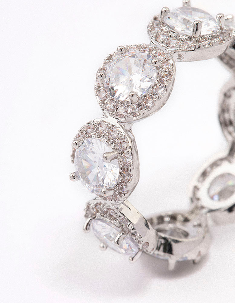 Silver Round Halo Cubic Zirconia Band Ring - Lovisa