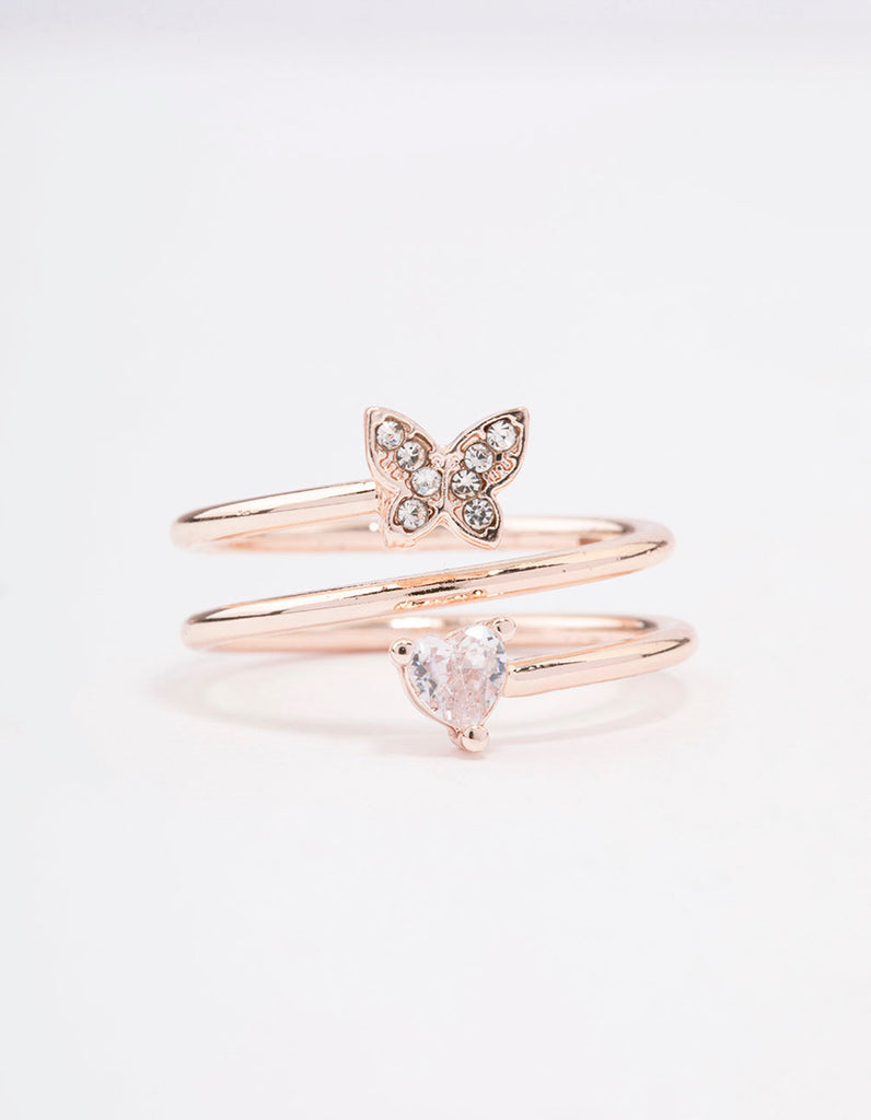 Rose Gold Plated Heart Butterfly Wrapped Ring - Lovisa