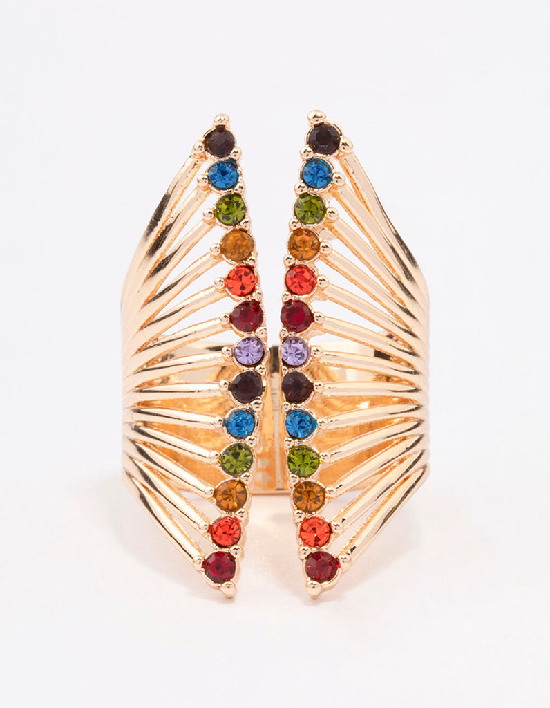 Gold Ribbed Cage Cocktail Ring - Lovisa