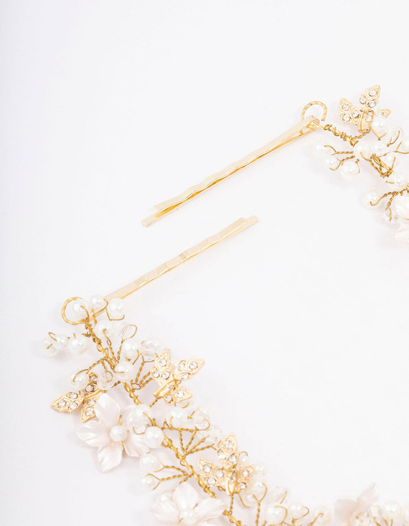 Gold Pearl Cluster Flower Hair Drape - Lovisa