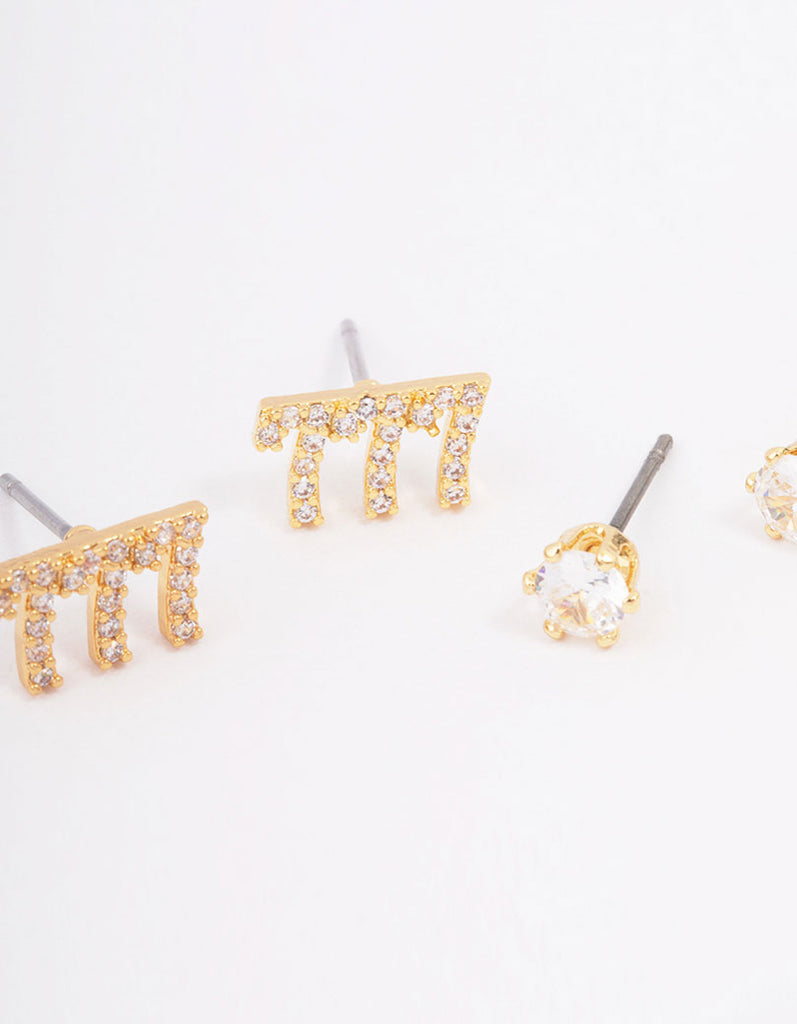 Gold Plated Cubic Zirconia Angel Number 777 Stud Earring Pack - Lovisa