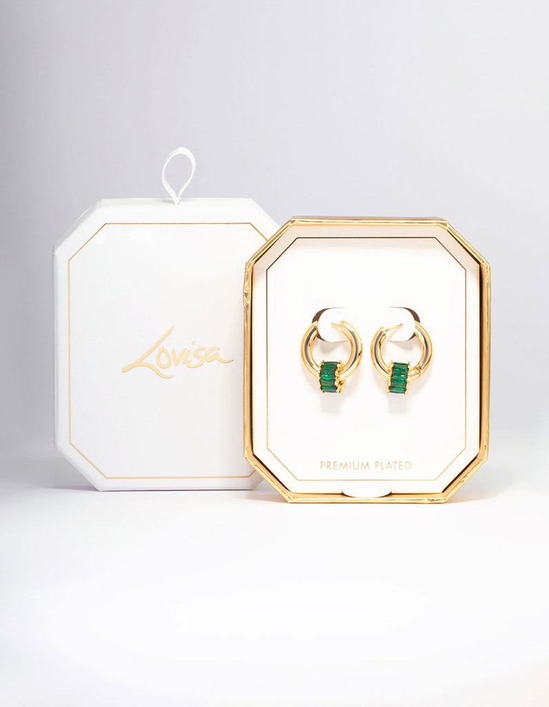 Gold Plated Emerald Hoop Earrings - Lovisa