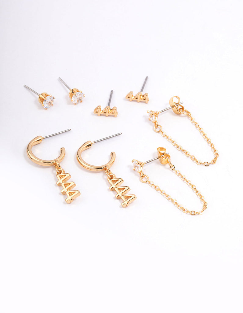 Gold Plated 444 Angel Number Earring Pack - Lovisa