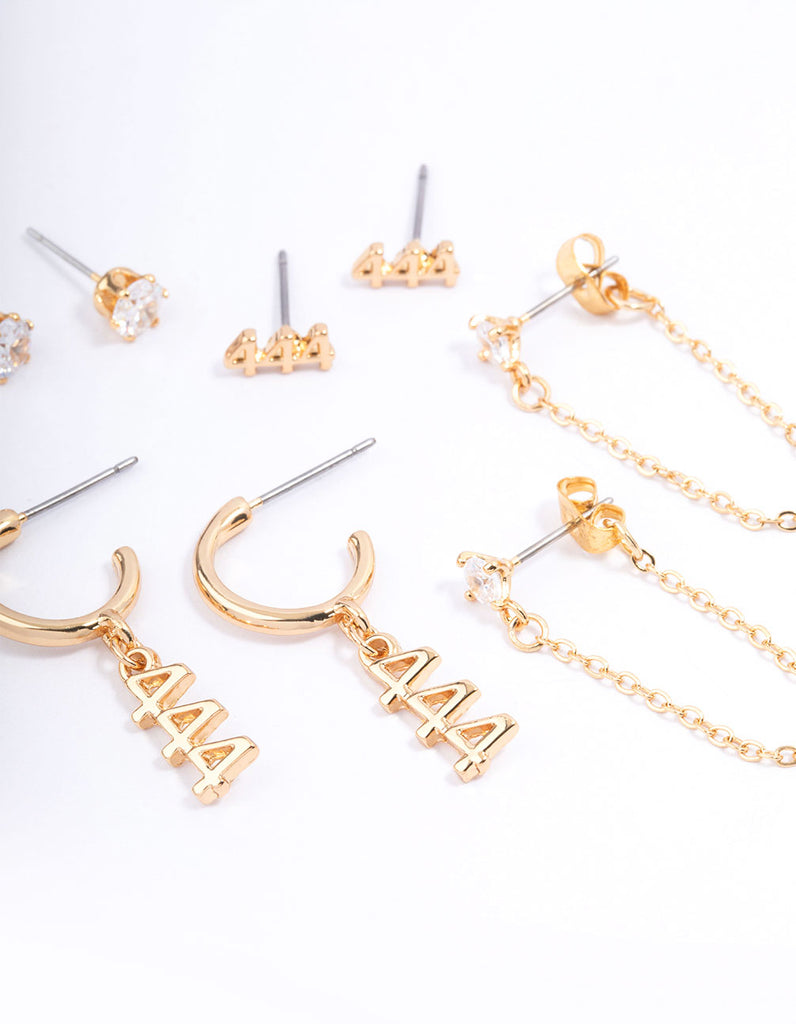 Gold Plated 444 Angel Number Earring Pack - Lovisa