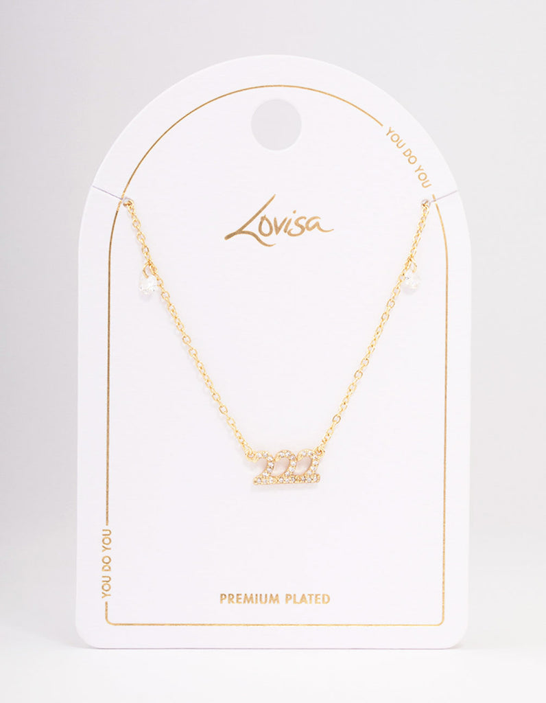 Gold Plated 222 Angel Number Cubic Zirconia Pendant Necklace - Lovisa