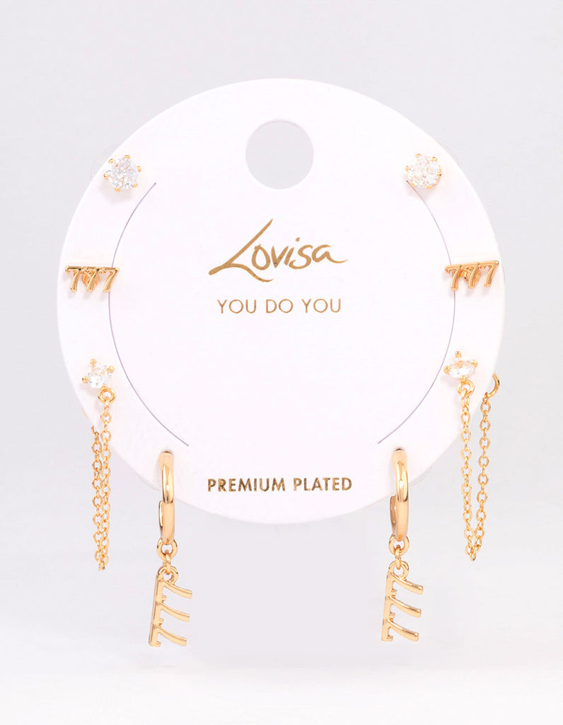 Gold Plated 777 Angel Number Earring Pack - Lovisa