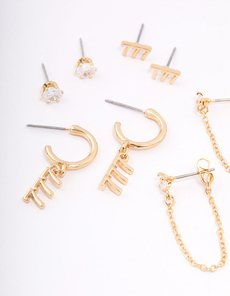 Gold Plated 777 Angel Number Earring Pack - Lovisa